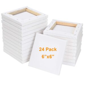 certbuy stretched canvas 6 x 6 inch, 24 pack 100% cotton blank canvas board for painting, acrylic paint, oil paint and wet art media