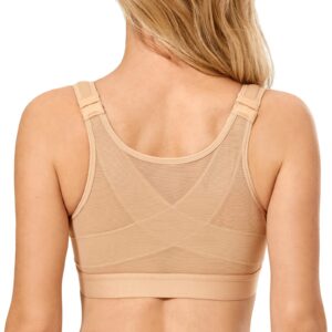 delimira women's front closure posture wireless back support full coverage bra taupe tan 36b