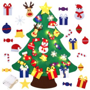 3ft diy felt christmas tree for kids with 31pcs detachable ornaments,wall hanging xmas gifts christmas decorations with string light (batteries not included)