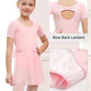 Stelle Girls Bow Back Dance Active Dress Ballet Leotard Combo with Dance Skirt and Dance Tight (Ballet Pink,85, 2-3T)