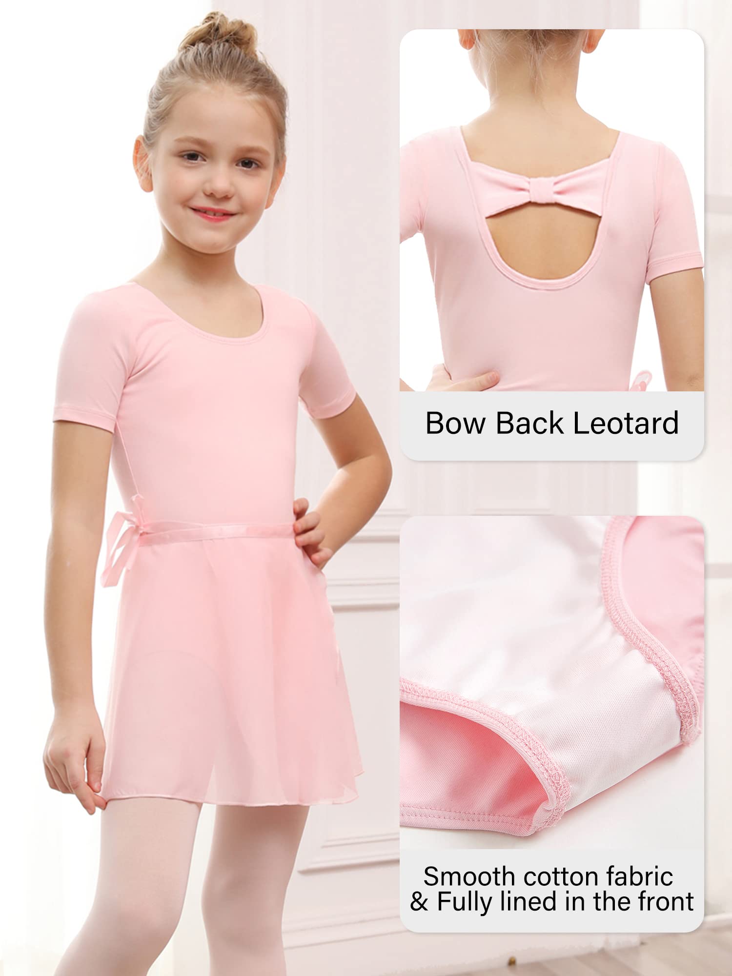 Stelle Girls Bow Back Dance Active Dress Ballet Leotard Combo with Dance Skirt and Dance Tight (Ballet Pink,85, 2-3T)