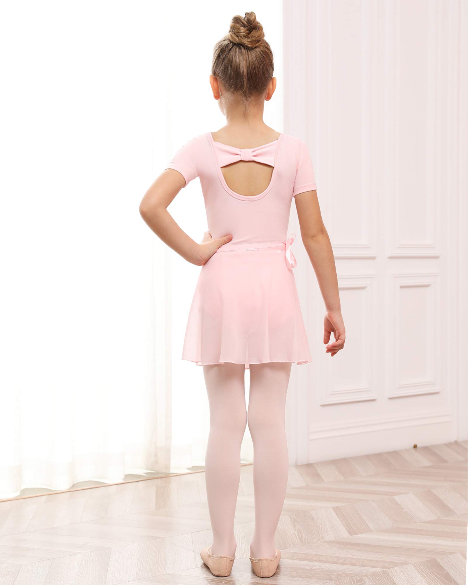 Stelle Girls Bow Back Dance Active Dress Ballet Leotard Combo with Dance Skirt and Dance Tight (Ballet Pink,85, 2-3T)