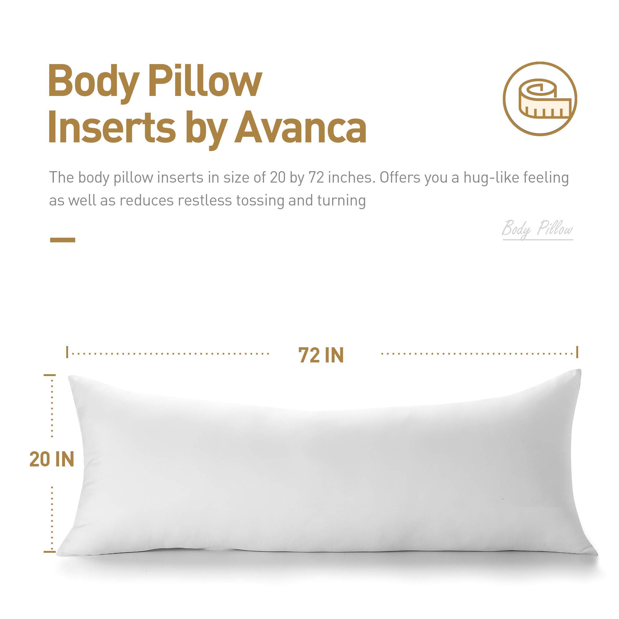 Acanva Fluffy Bed Sleeping Side Sleeper Body Pillow Insert, Extra-Long 20” x 72”, White