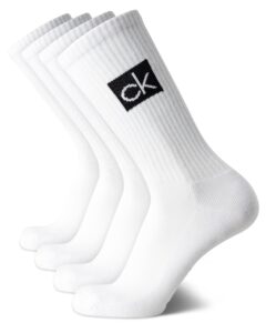 calvin klein socks - cotton blend cushioned mid-calf athletic crew sock (4 pack), size 7-12, white