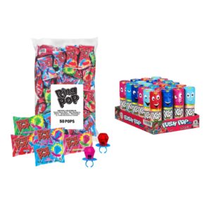 ring pop and push pop bulk holiday lollipop variety party packs - 50 count ring pops + 24 count push pops with assorted candy flavors