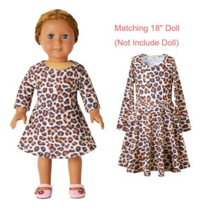 Perfashion 18" Doll Leopard Print Outfit Girl Matching American Doll Dress Winter Long Sleeve 6 7