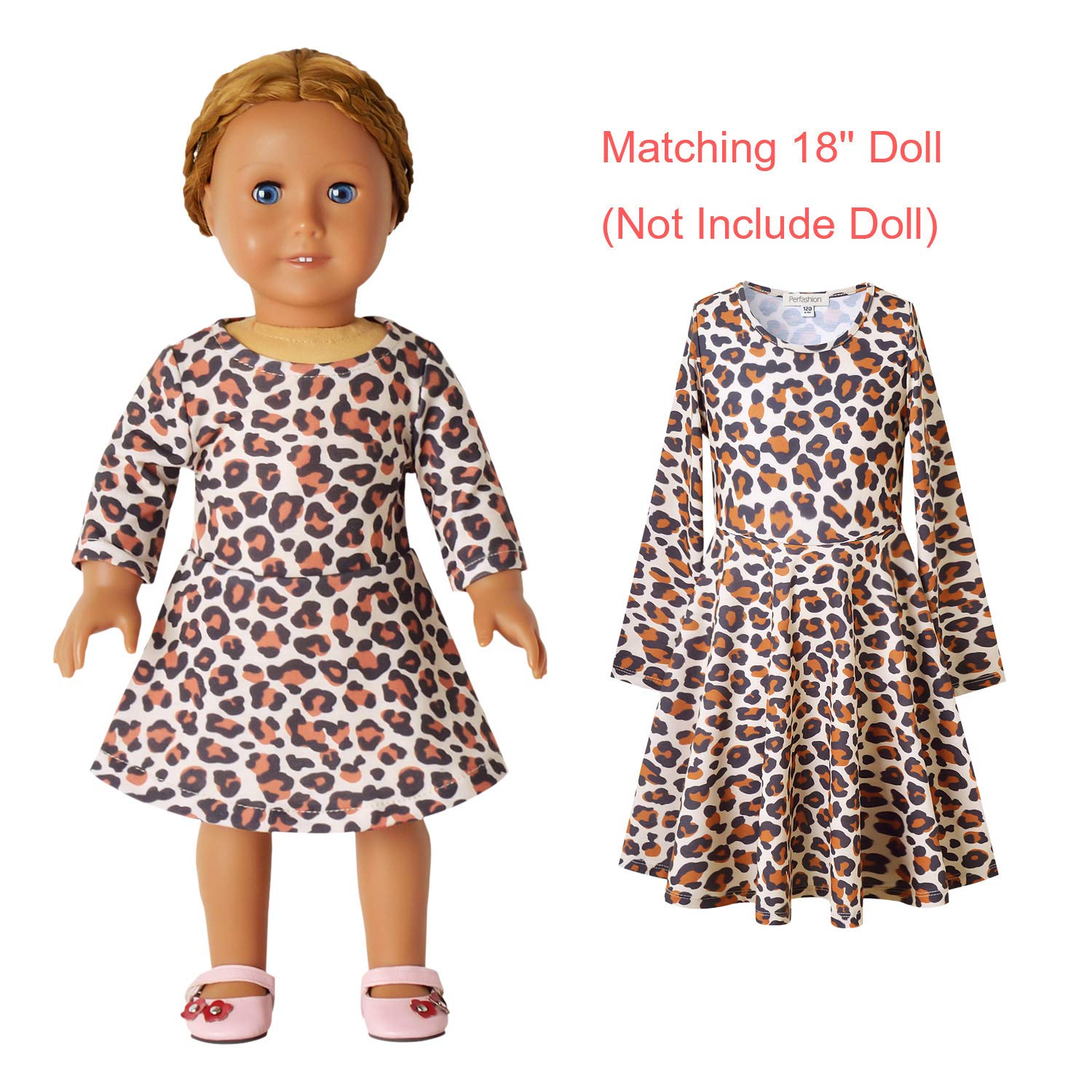 Perfashion 18" Doll Leopard Print Outfit Girl Matching American Doll Dress Winter Long Sleeve 6 7