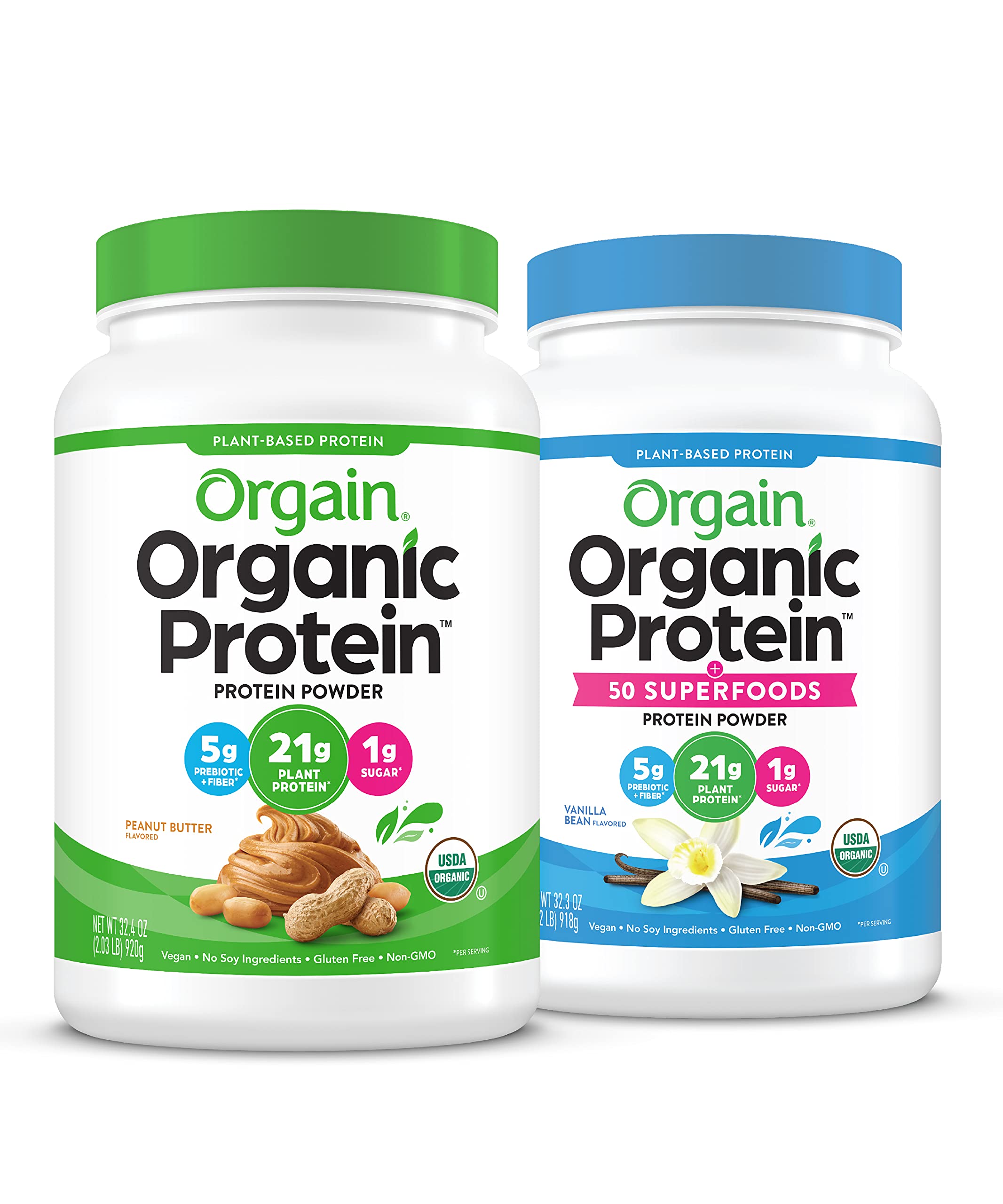 Orgain Organic Vegan Protein Powder + Superfoods Powder Bundle (2.03 Lb + 2.02 Lb)