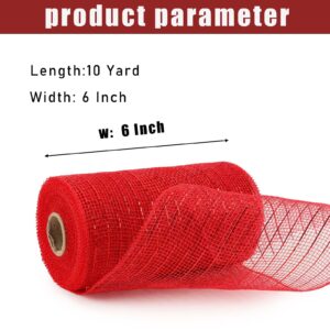 LaRibbons Deco Mesh Ribbon，6 inch x 30 feet Each Roll，Metallic Foil Red and White Rolls for Wreaths, Swags and Christmas Tree Decoration，4 Roll