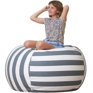 aubliss stuffed animal storage bean bag chair cover only for plush toys, blankets, x-large 48"-canvas stripes grey