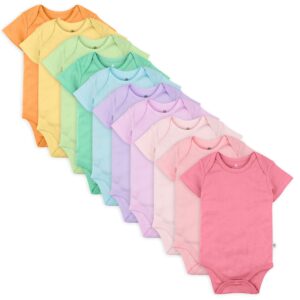 honestbaby 10-pack short sleeve bodysuits one-piece 100% organic cotton for infant baby boys, girls, unisex, rainbow girl, 12 months