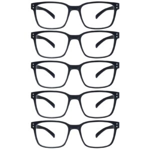 sigvan blue light blocking reading glasses for men women computer spring hinge readers square frame glasses 5 packs (5 black, 1.75)