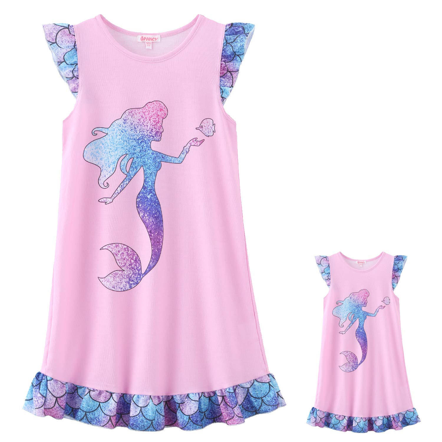 Mermaid Nightgown for American Girls Matching Kids & Dolls 18 inch Pajamas,Size 8 9