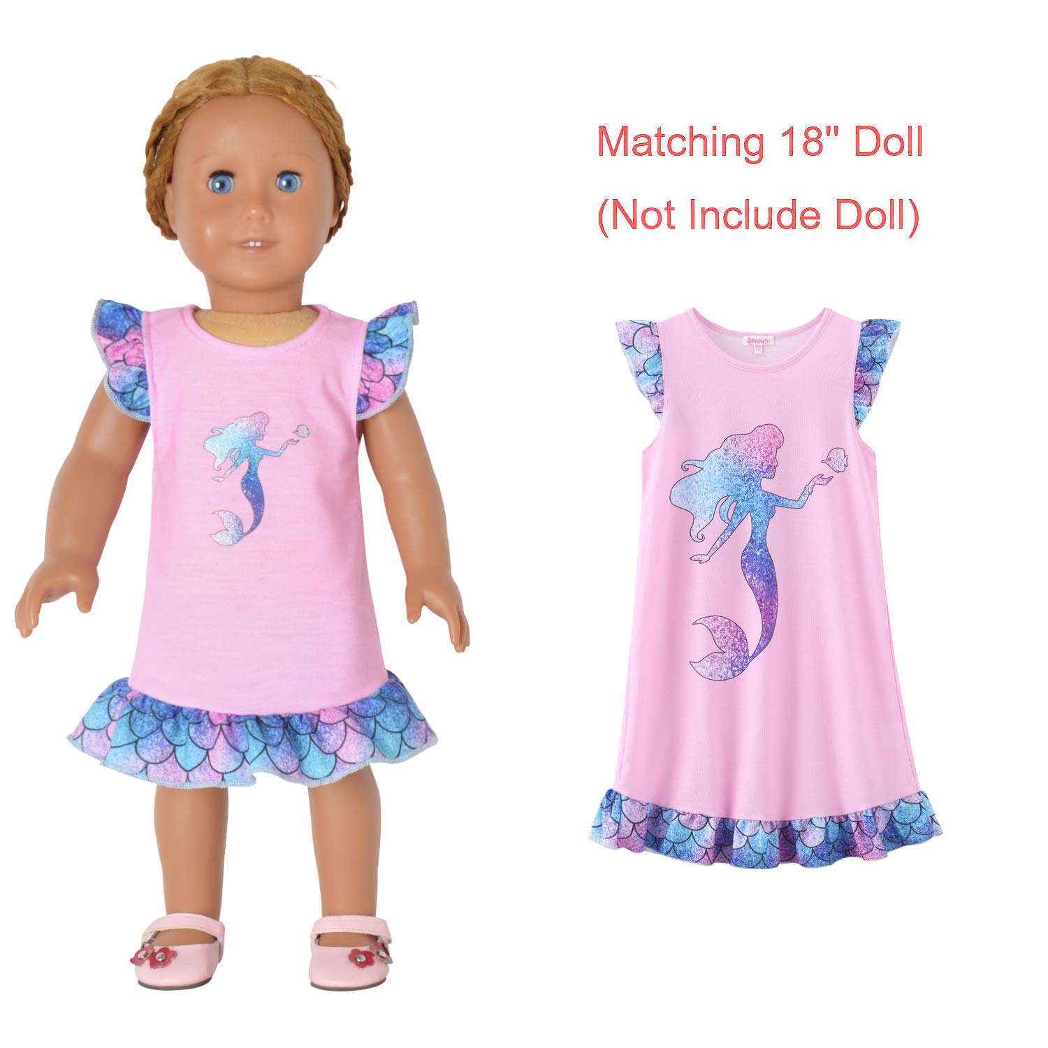 Mermaid Nightgown for American Girls Matching Kids & Dolls 18 inch Pajamas,Size 8 9