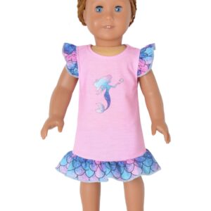 Mermaid Nightgown for American Girls Matching Kids & Dolls 18 inch Pajamas,Size 8 9