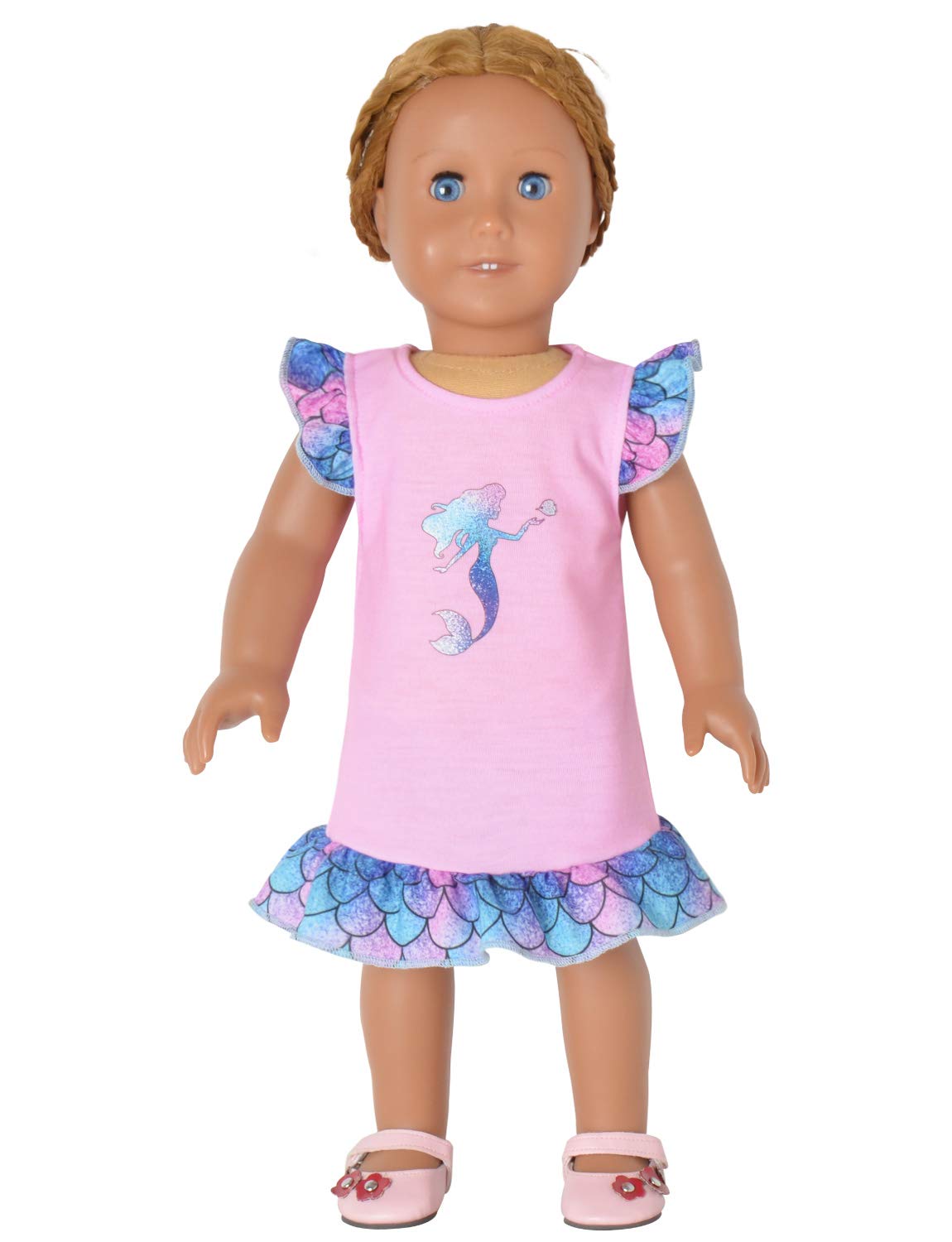 Mermaid Nightgown for American Girls Matching Kids & Dolls 18 inch Pajamas,Size 8 9