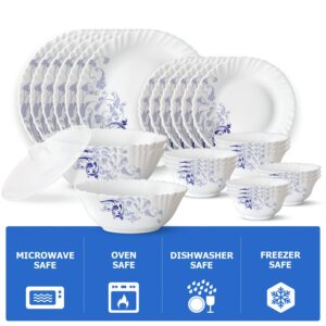 Borosil Gourmet Dinnerware Set For 6, 35 Pieces, White Dinner Plates and Bowls Sets, Chip Resistant Tempered Opal Glass, Stain Resistant, Dishwasher & Microwave Safe Dinner Set For Gifting