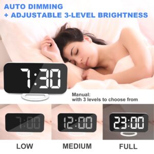 Ygdigital Digital Alarm Clock,6.5 Inch Large Display LED Mirror Electronic Clocks, with Snooze,12/24H,Dual USB Charging Ports, 3 Adjustable Brightness,for Bedroom Home Office -White