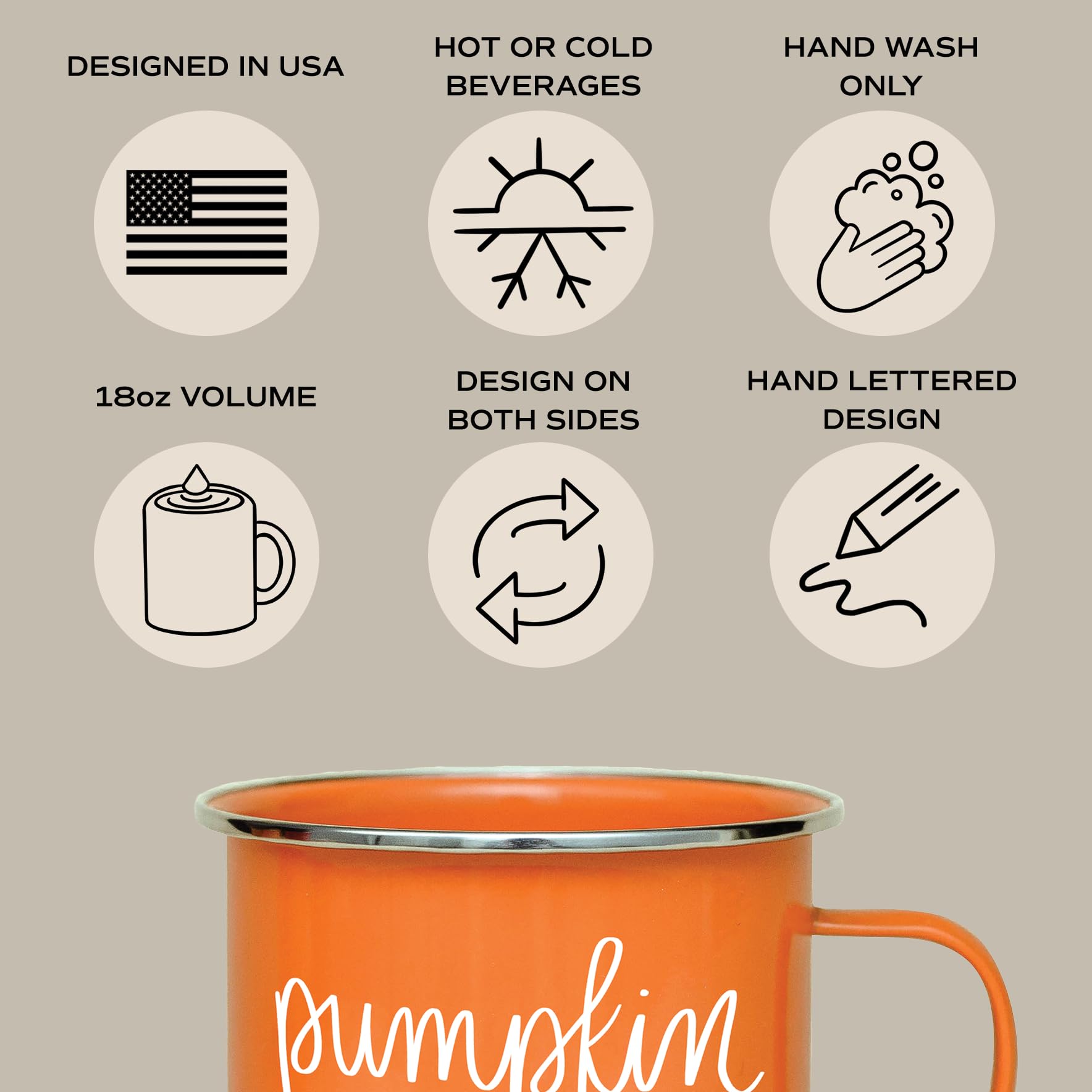 Sweet Water Decor Hello Pumpkin Coffee Mug | 18oz Galvanized Steel Campfire Style Coffee Cup | Fall Mug, Fall Seasonal Decor, Pumpkin Coffee Cup