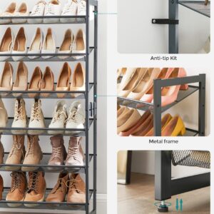 SONGMICS 6-Tier Shoe Rack Storage, Metal Shoe Organizer Stand for Garage, Entryway, Set of 2 3-Tier Stackable Shoe Rack Shelf, with Adjustable Flat or Angled Shelves, Holds 18-24 Pairs, Grey