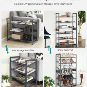 SONGMICS 6-Tier Shoe Rack Storage, Metal Shoe Organizer Stand for Garage, Entryway, Set of 2 3-Tier Stackable Shoe Rack Shelf, with Adjustable Flat or Angled Shelves, Holds 18-24 Pairs, Grey