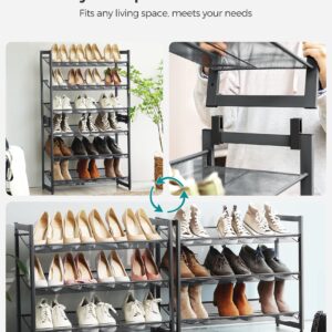 SONGMICS 6-Tier Shoe Rack Storage, Metal Shoe Organizer Stand for Garage, Entryway, Set of 2 3-Tier Stackable Shoe Rack Shelf, with Adjustable Flat or Angled Shelves, Holds 18-24 Pairs, Grey