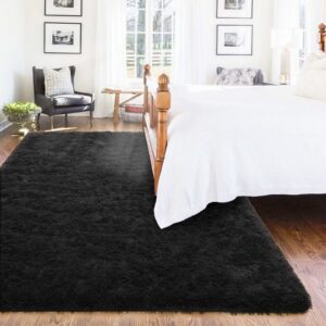 ISEAU Rugs for Living Room Fluffy Area Rug Carpets Soft Shaggy 6x9 Feet Rugs for Bedroom, Fuzzy and Comfy Shag Large Rug for Teen's Dorm Boys Kids Nursery Room Decor, Black