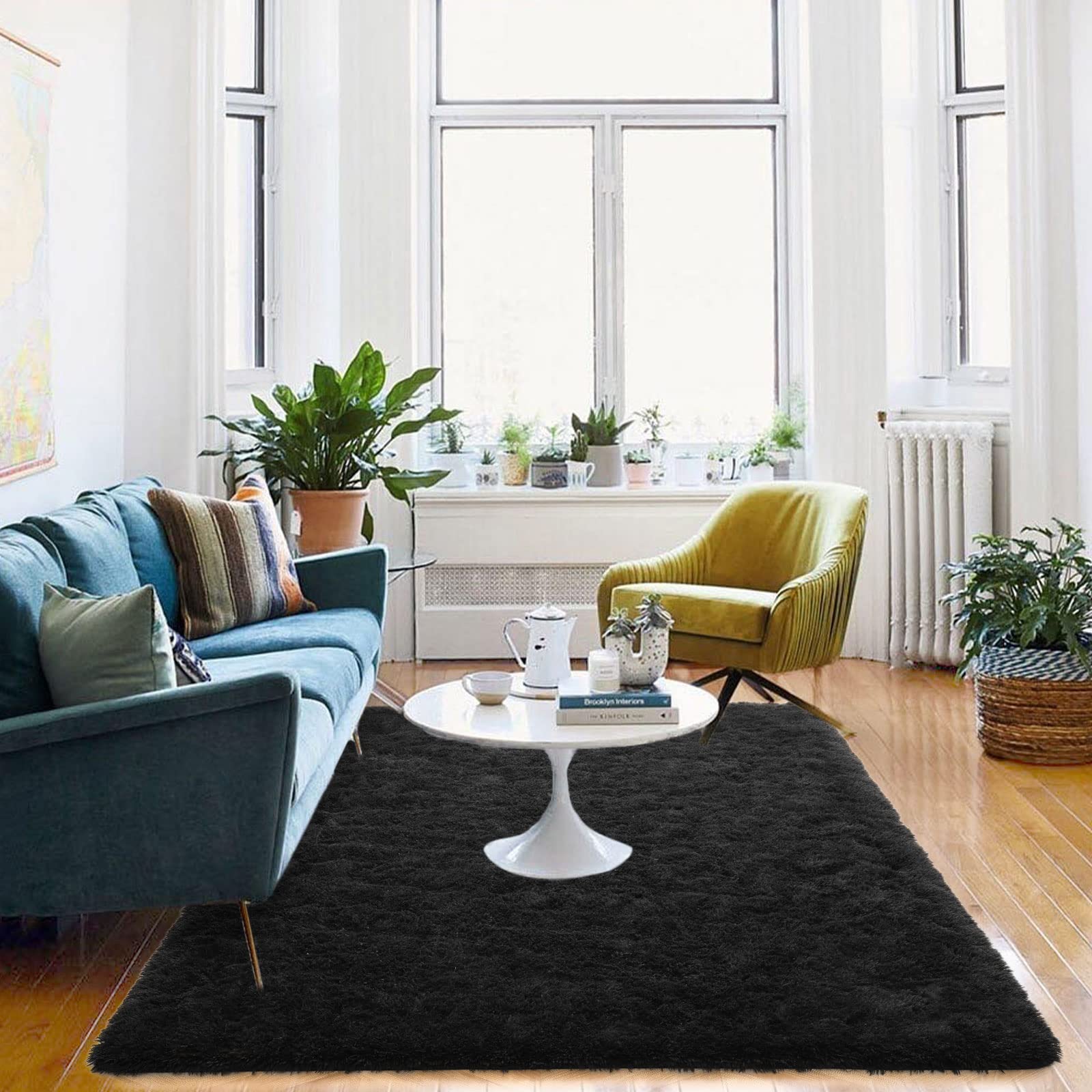 ISEAU Rugs for Living Room Fluffy Area Rug Carpets Soft Shaggy 6x9 Feet Rugs for Bedroom, Fuzzy and Comfy Shag Large Rug for Teen's Dorm Boys Kids Nursery Room Decor, Black