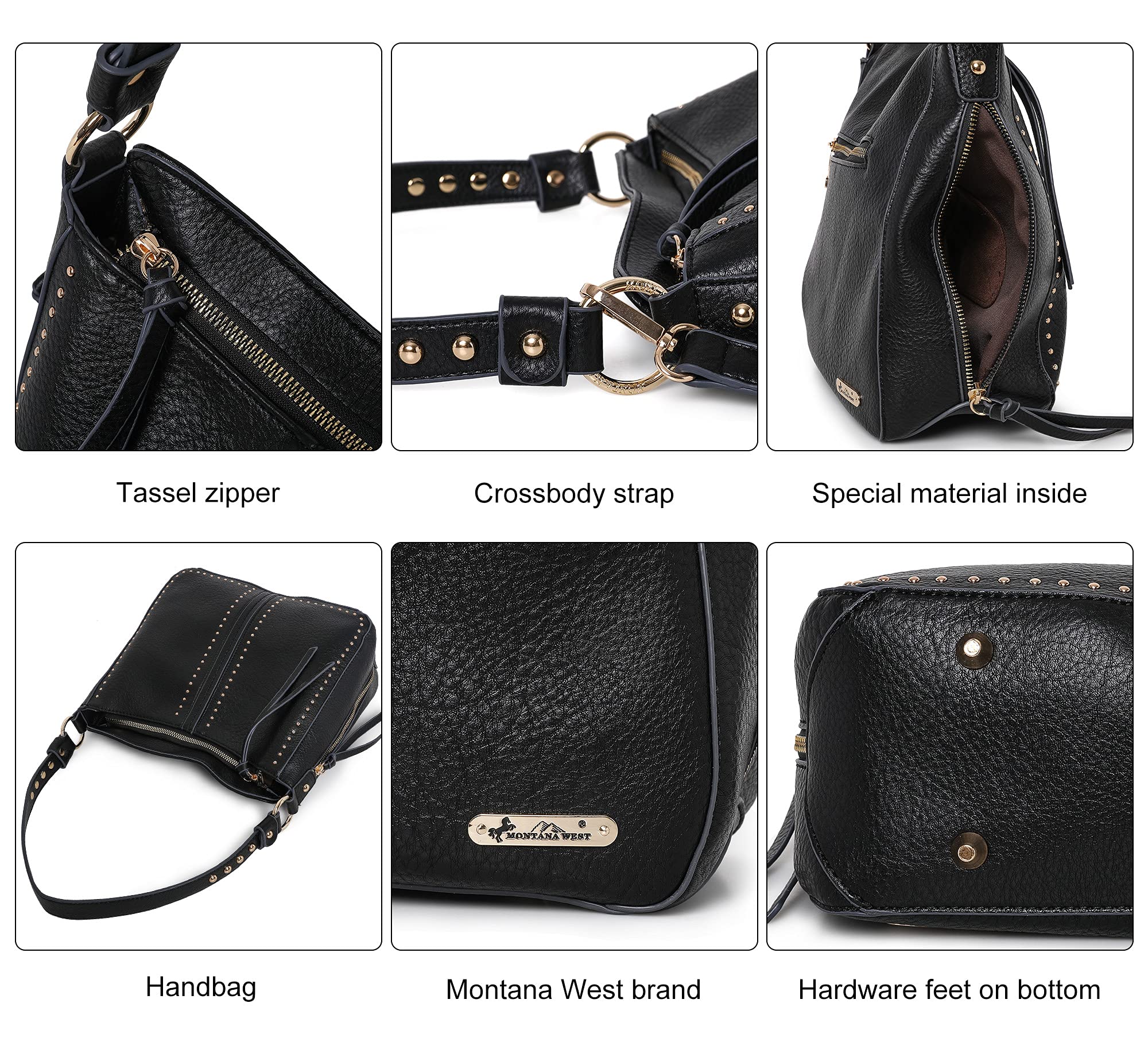 Montana West Shoulder Bag For Women Hobo Bags Crossbody Black Purse Women's Shoulder Leather Handbags MWC-1001S-3BK