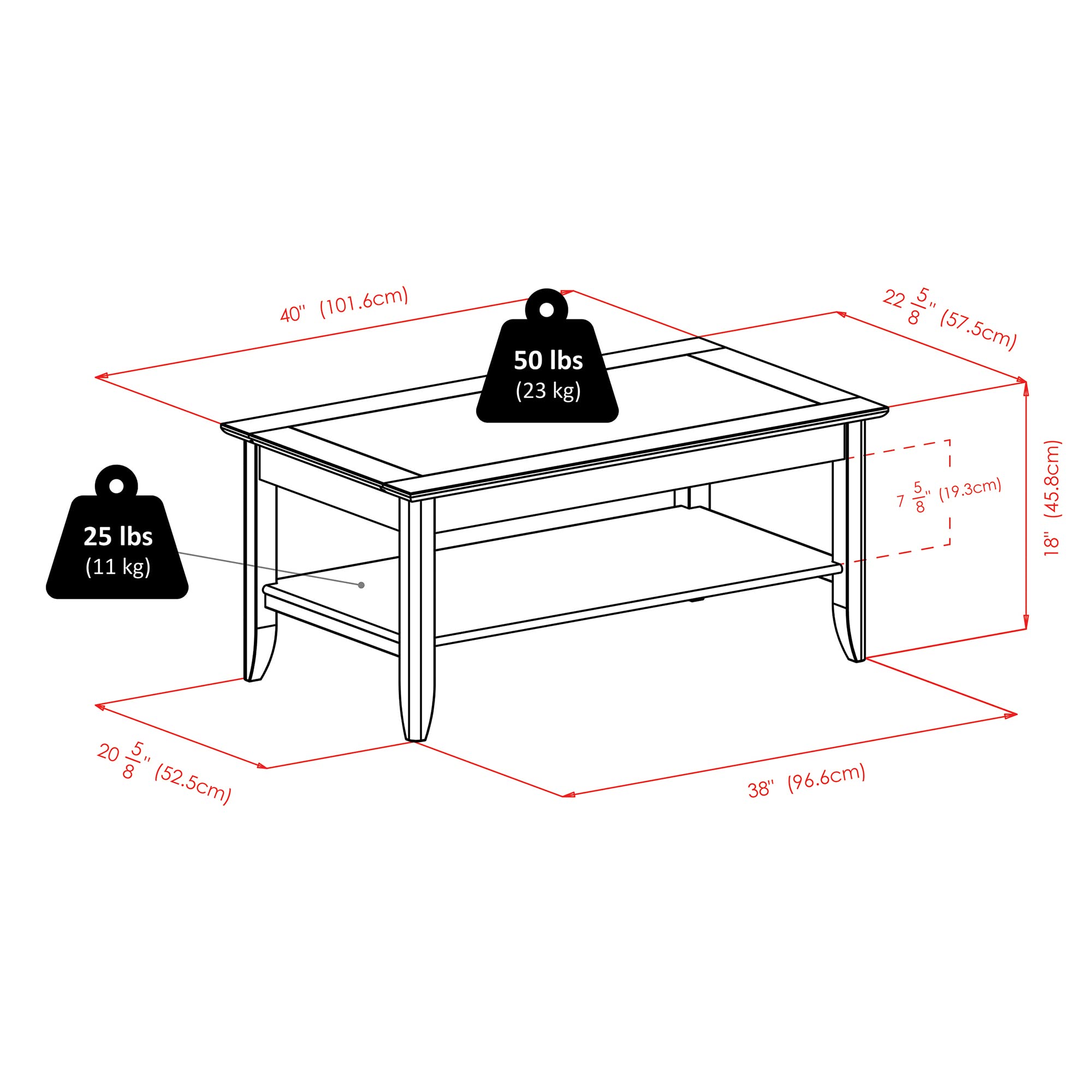 Winsome Wood Santino Coffee Table, 40 W, Oyster Gray