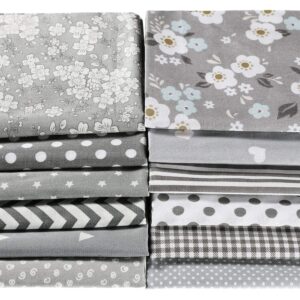 12 pieces quilting fabric grey fat quarters floral craft fabric bundle patchwork pre-cut sewing square sheets, 20 x 16 inch/ 50 x 40 cm