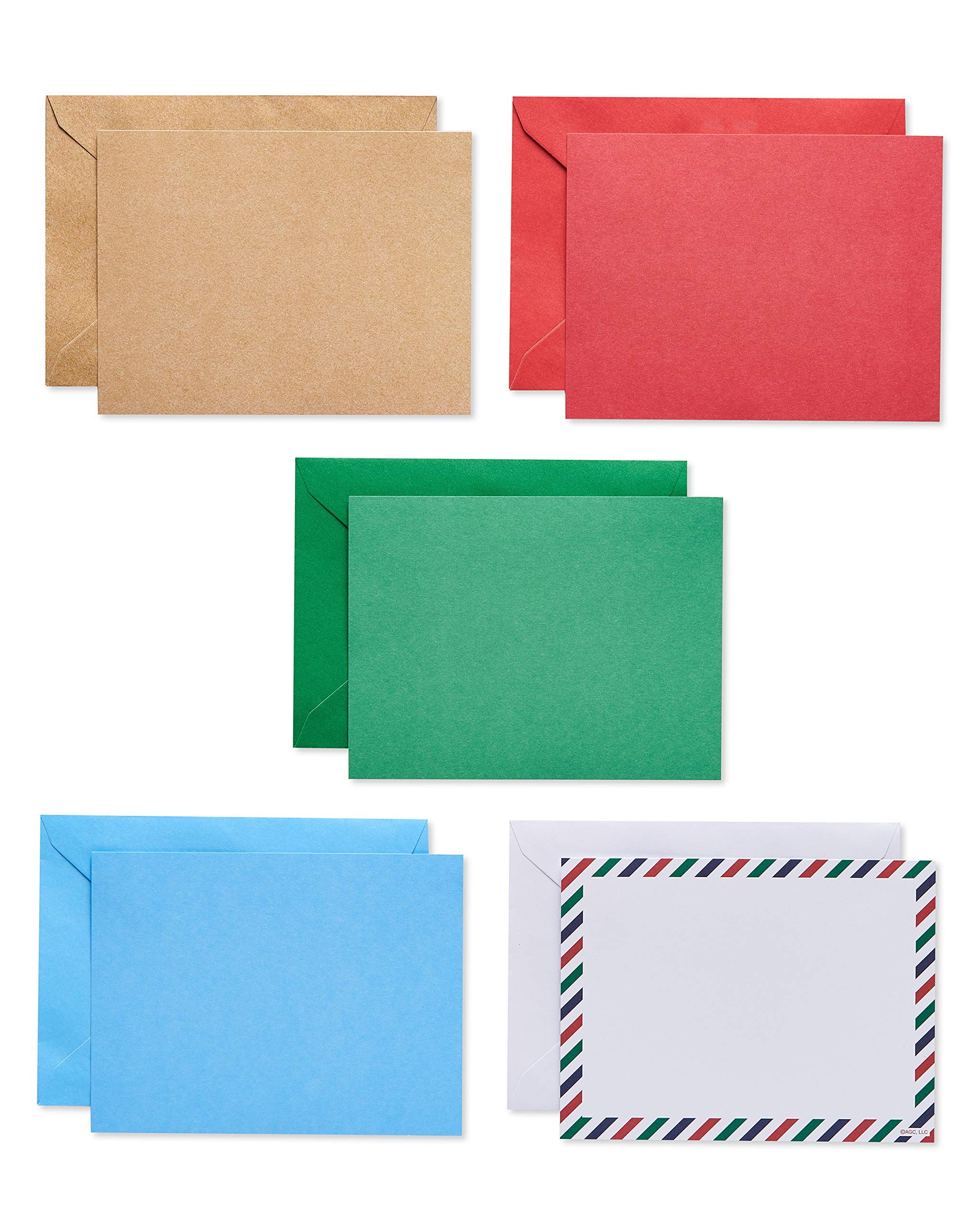 American Greetings Blank Note Cards with Envelopes, Kraft, Red, Green and Blue (200-Count)