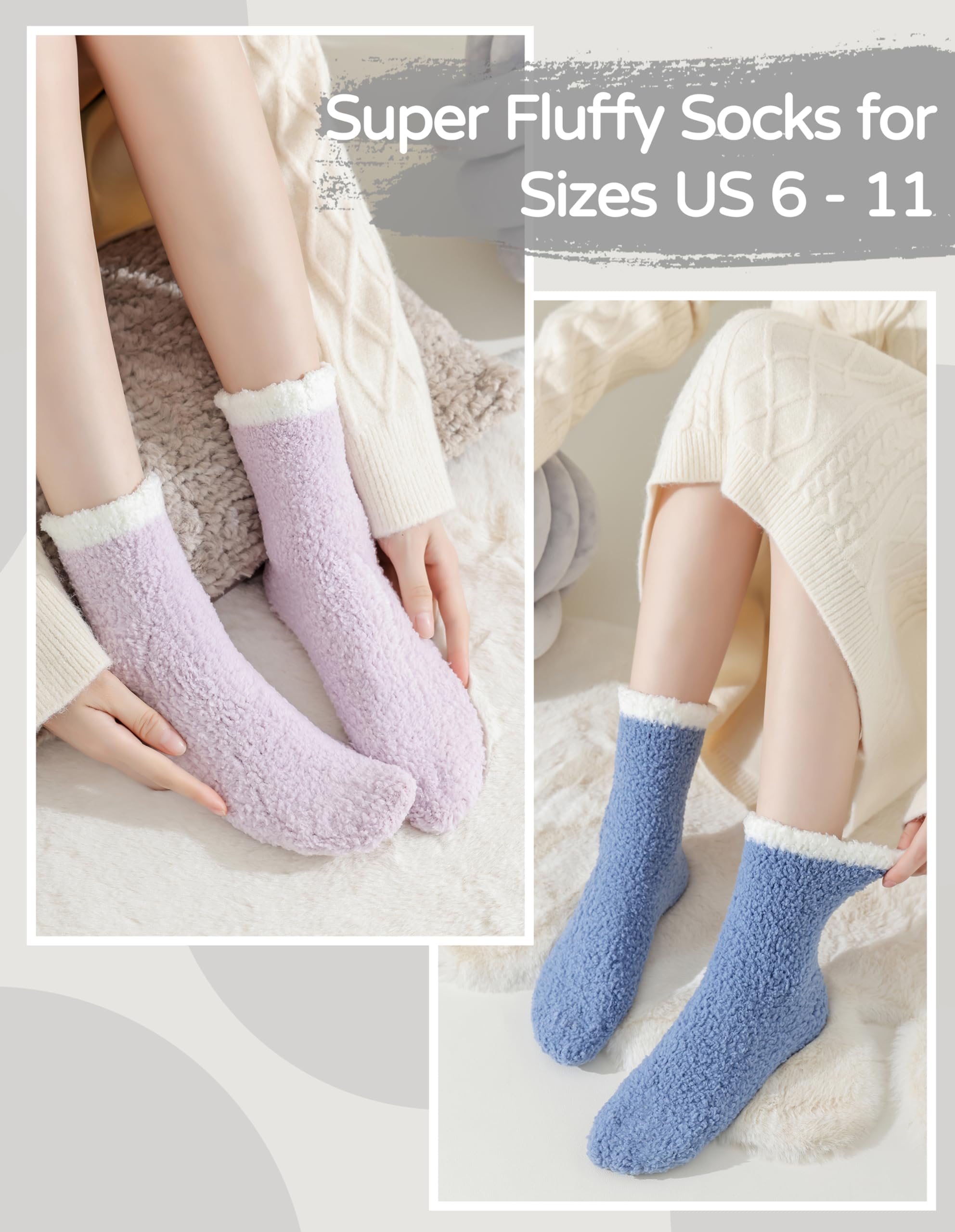 TEHOOK Fuzzy Socks for Women, Warm Soft Fluffy Socks Thick Cozy Plush Sock Winter Socks for Women 6 Pairs