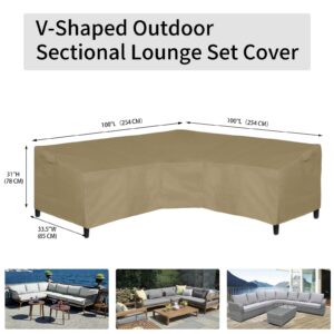 Easy-Going Patio V-Shaped Sectional Sofa Cover, Waterproof Outdoor Sectional Cover,Heavy Duty Garden Furniture Cover with Air Vent 100" L (on Each Side) x 33.5" D x 31" H, Camel