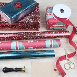 UNIQOOO 6 Design Christmas Wrapping Paper Precut Sheet, 39.4x17 Each, Red Gold Kraft Foil Gift Wrap, 18 Pack Family Bundle