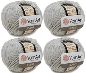 4 skeins yarnart jeans 55% cotton 45% acrylic yarn blend thread crochet hand knitting art lot of 4skn 200 gr 696 yds (49-light grey)