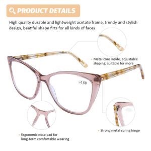 DOOViC Computer Reading Glasses Blue Light Blocking Anti Eyestrain Fashion Cat Eye Spring Hinge Readers for Women 1.5 Strength