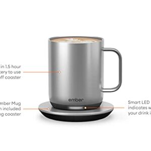 Ember Temperature Control Smart Mug 2, 10 Oz, App-Controlled Heated Coffee Mug with 80 Min Battery Life and Improved Design, Stainless Steel