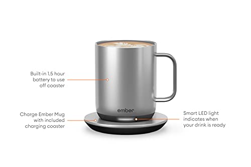 Ember Temperature Control Smart Mug 2, 10 Oz, App-Controlled Heated Coffee Mug with 80 Min Battery Life and Improved Design, Stainless Steel