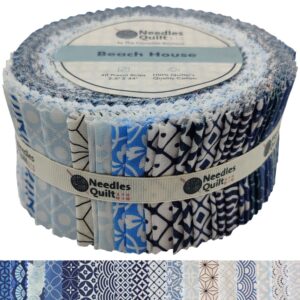 needles quilt studio - (beach house) 40 strip jelly roll fabric 2.5" x 44" | cotton strips bundles - jelly rolls for quilting assortment fabrics quilters & sewing - precuts cloth quilts strips