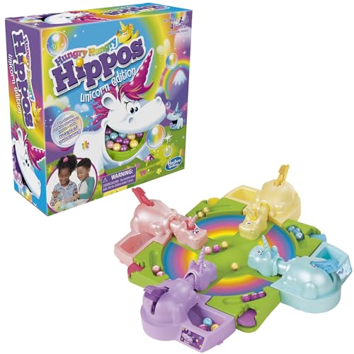 Hasbro Gaming Hungry Hippos Unicorn Edition Pre-School Board Game for Kids Ages 4 and Up; 2-4 Players