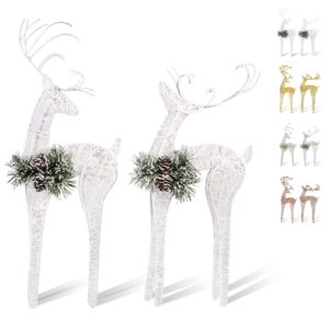 zhanyigy 2pc set white pinecone rattan thread string christmas reindeer figurine table desk decorations glittering xmas holiday party supply