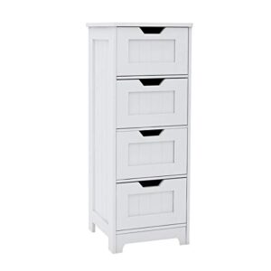 rasoo bathroom floor cabinet white freestanding storage organizer cabinet with 4 drawers for bathroom, living room, kitchen, 11.81"x11.81"x32.68"(lxwxh)