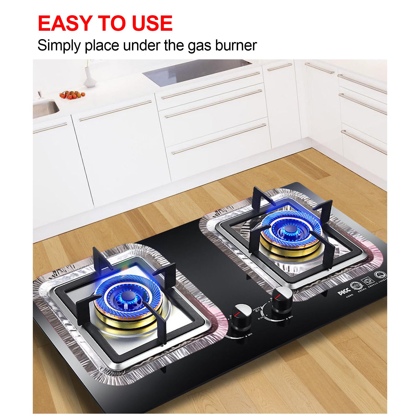 200 Pack Disposable Gas Burner Liners Square 8.5" Gas Stove Liners Stove Burner Covers Aluminum Foil Stove Burner Liners, Gas Range Top Protectors, Stove Top Covers For Gas Burners