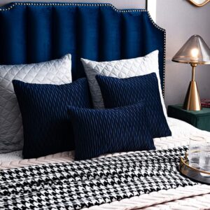 DEZENE Navy Striped Couch Pillow Cases: 2 Pack 22x22 Inch Original Velvet Square Throw Pillow Covers for Farmhouse Home Decor