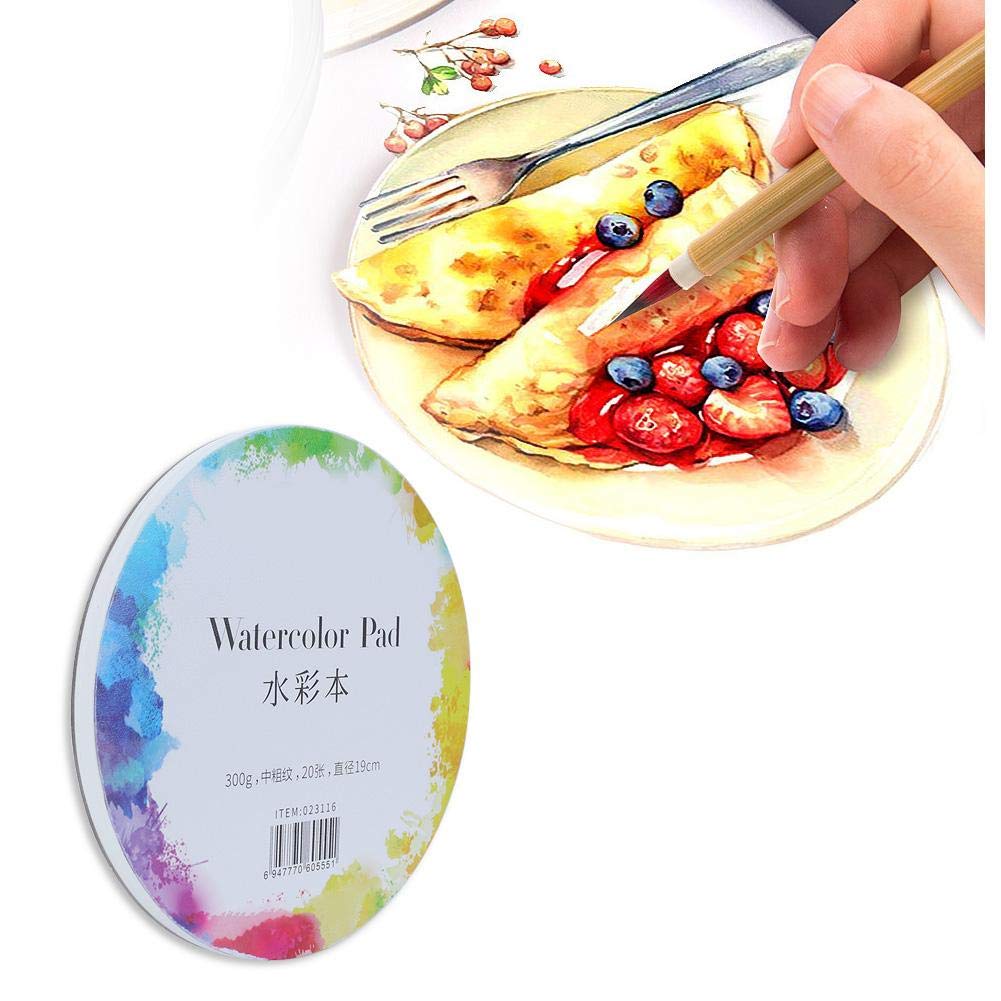 Watercolor Paper Painting, Portable Cold Pressed Pure Cotton Paint Paper Acid Free Portable(Round Watercolor Book 10.5cm/24 Sheets)