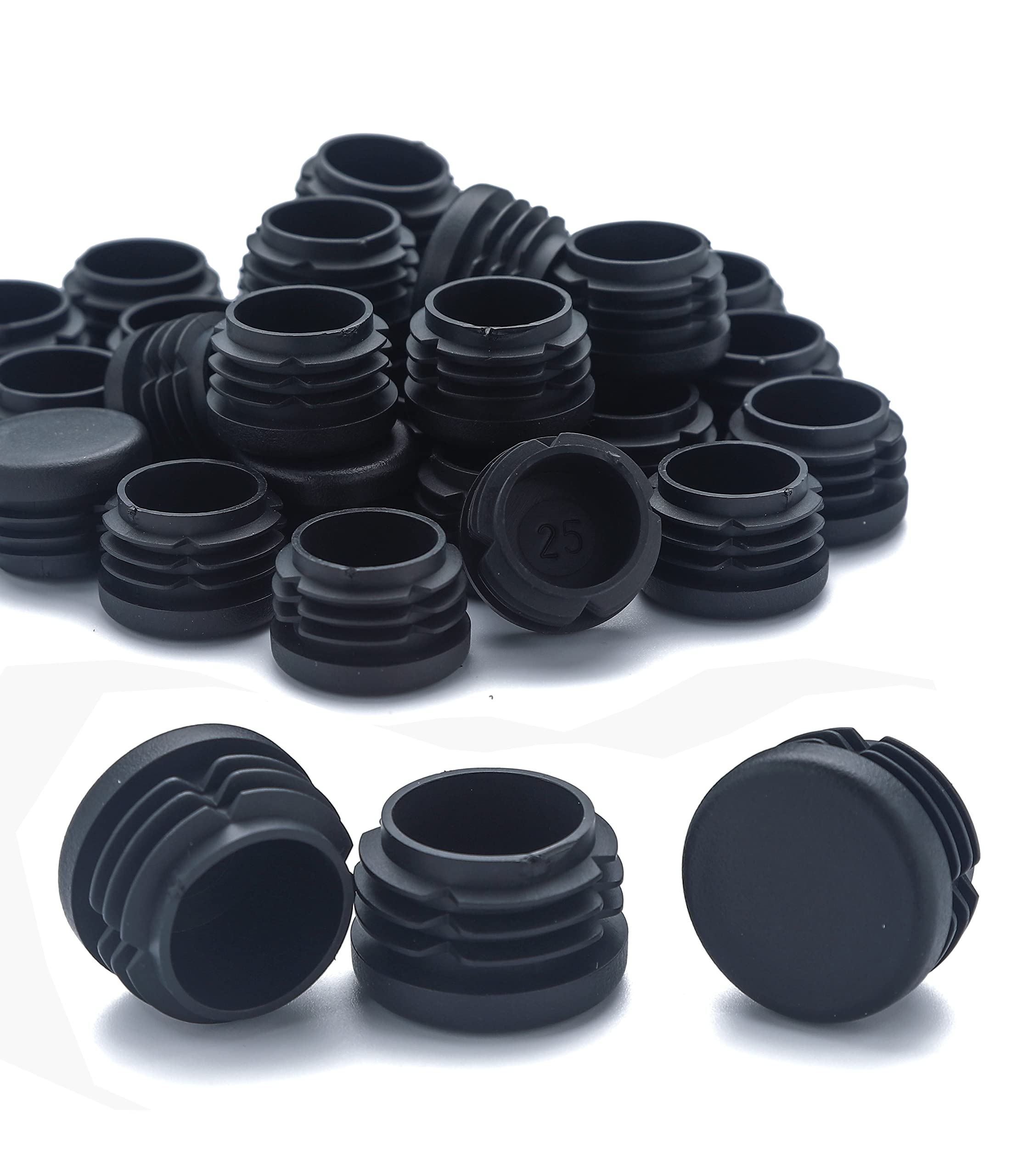 Plastic Plugs Furnigear Tubing End Caps Chair End Caps 1” Outside Bottom Round Tubing Caps Round Furniture Sliders Glides Black (40pack)