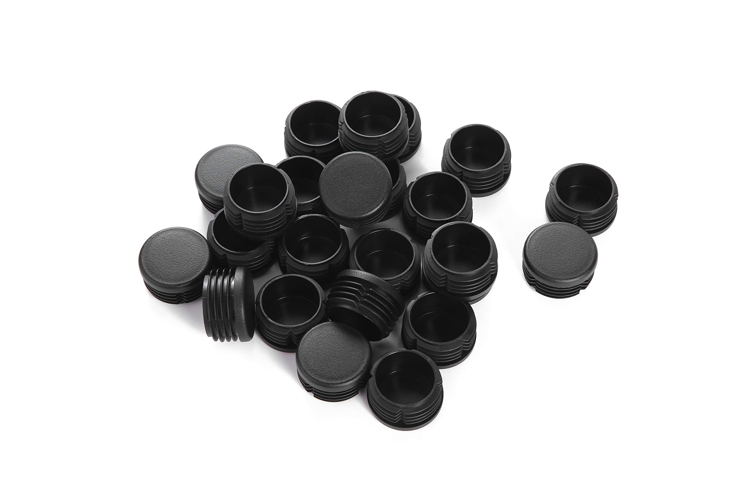 Plastic Plugs Furnigear Tubing End Caps Chair End Caps 1” Outside Bottom Round Tubing Caps Round Furniture Sliders Glides Black (40pack)