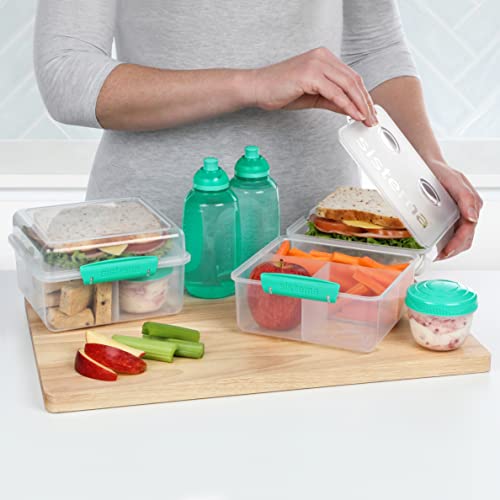 Sistema Lunch Containers Bento Box with Condiment and Sandwich Containers, 2 Water Bottles, Dishwasher Safe, Blue/Green