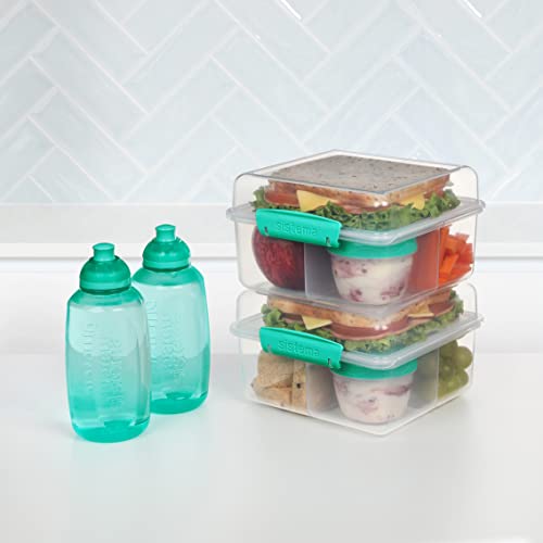 Sistema Lunch Containers Bento Box with Condiment and Sandwich Containers, 2 Water Bottles, Dishwasher Safe, Blue/Green